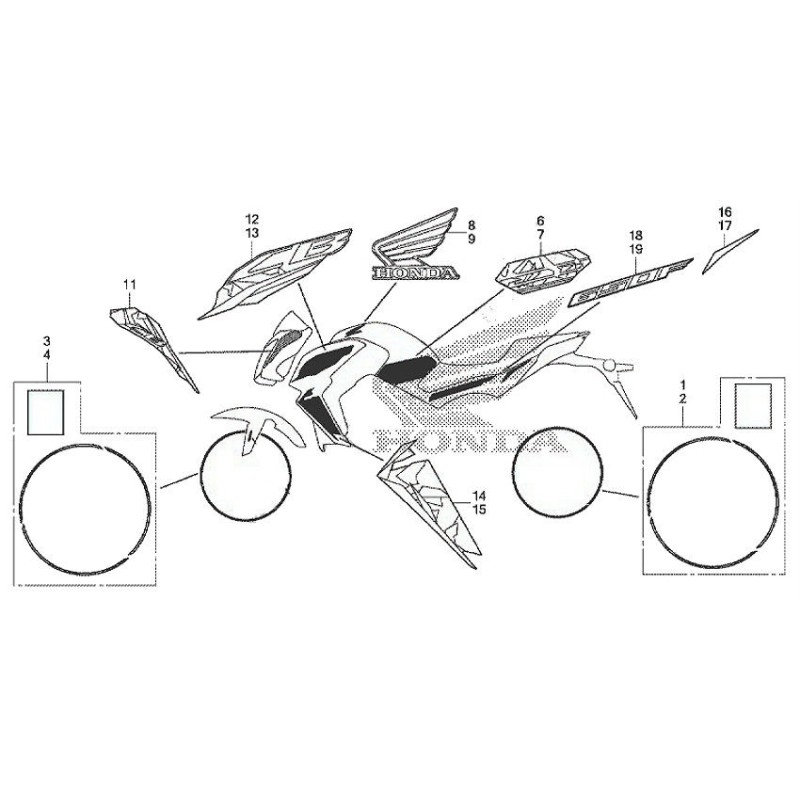 Autocollant LOGO Centre Gauche Honda CB650F 2016 86834-MJE-G00