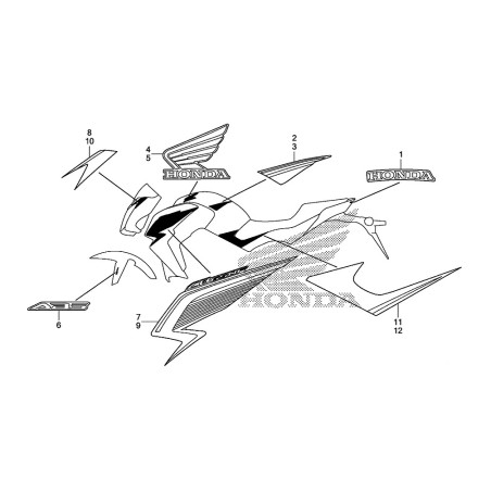 Autocollant Carénage Centre Droit Honda CB650F 86831-MJE-D20ZA