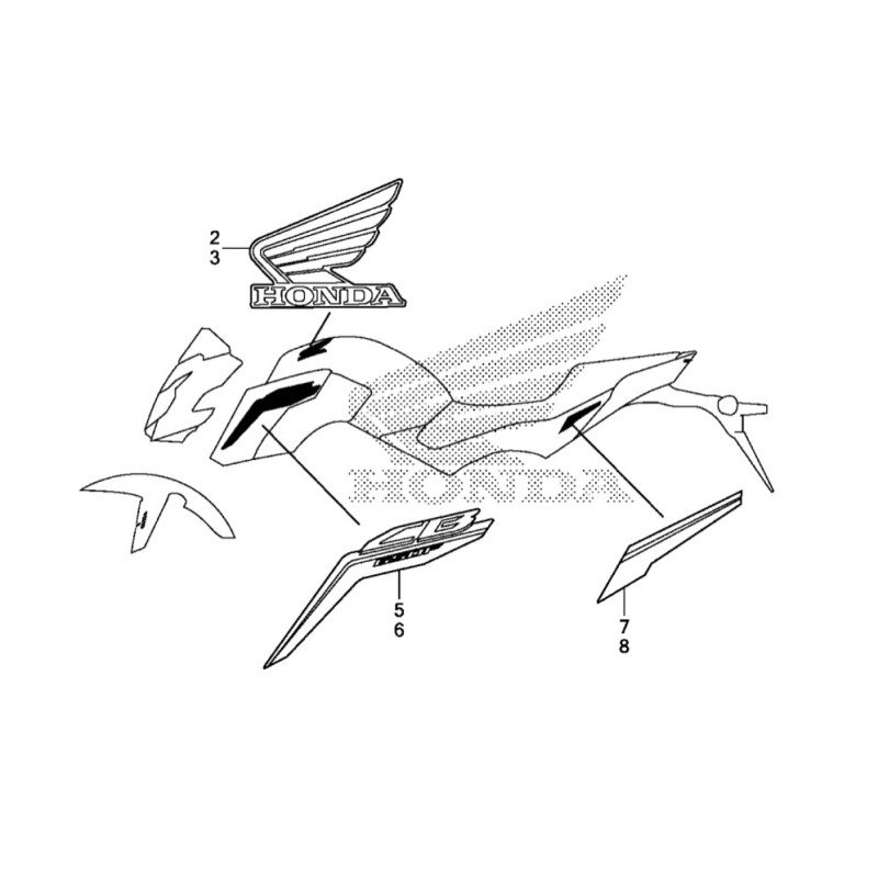 Autocollant Logo Droit Honda CB650F 2017 2018 86201-MJE-DD0