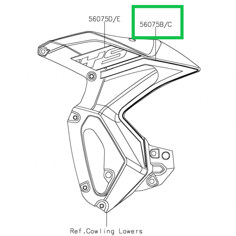 Mark Cowling Tank Right Lower Kawasaki Versys-X 300 Gray 2019 56075-7600