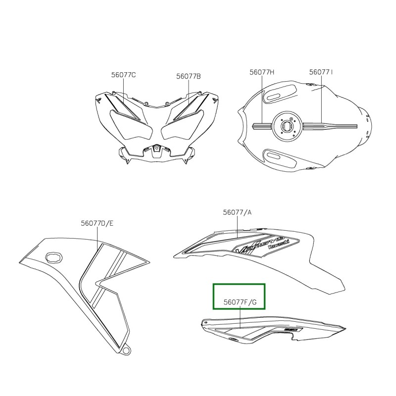 Pattern Cover Tail Left Kawasaki Versys 650 GREEN 2024 56077-0787