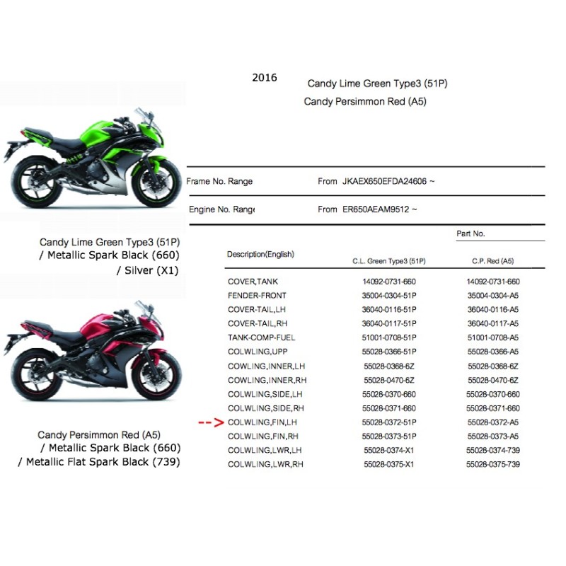 Cowling Fin Left Side Kawasaki Ninja 650 Er6f 55028-0372