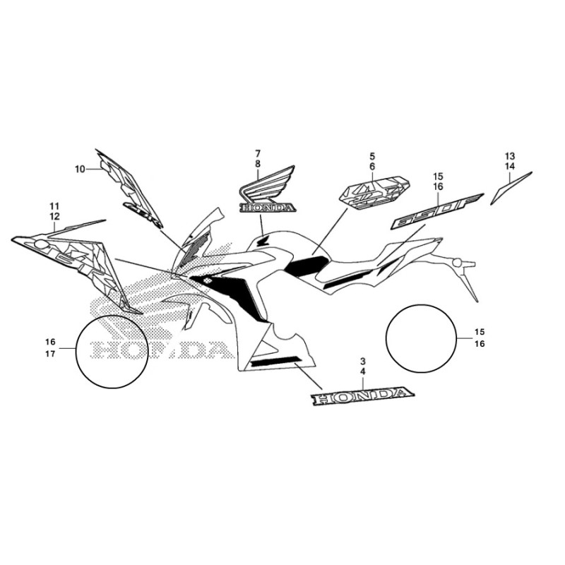 KIT Stickers Honda CBR 650F 2016 NOIR/ROUGE